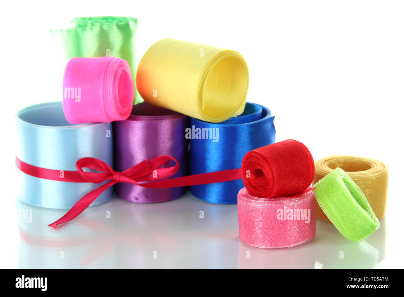 Many bright ribbons of different sizes isolated on white Stock Photo ...