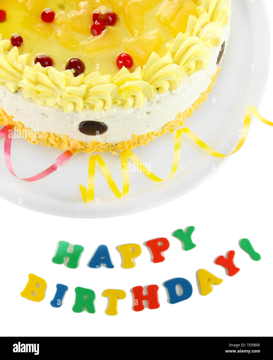 Happy birthday cake, isolated on white Stock Photo - Alamy