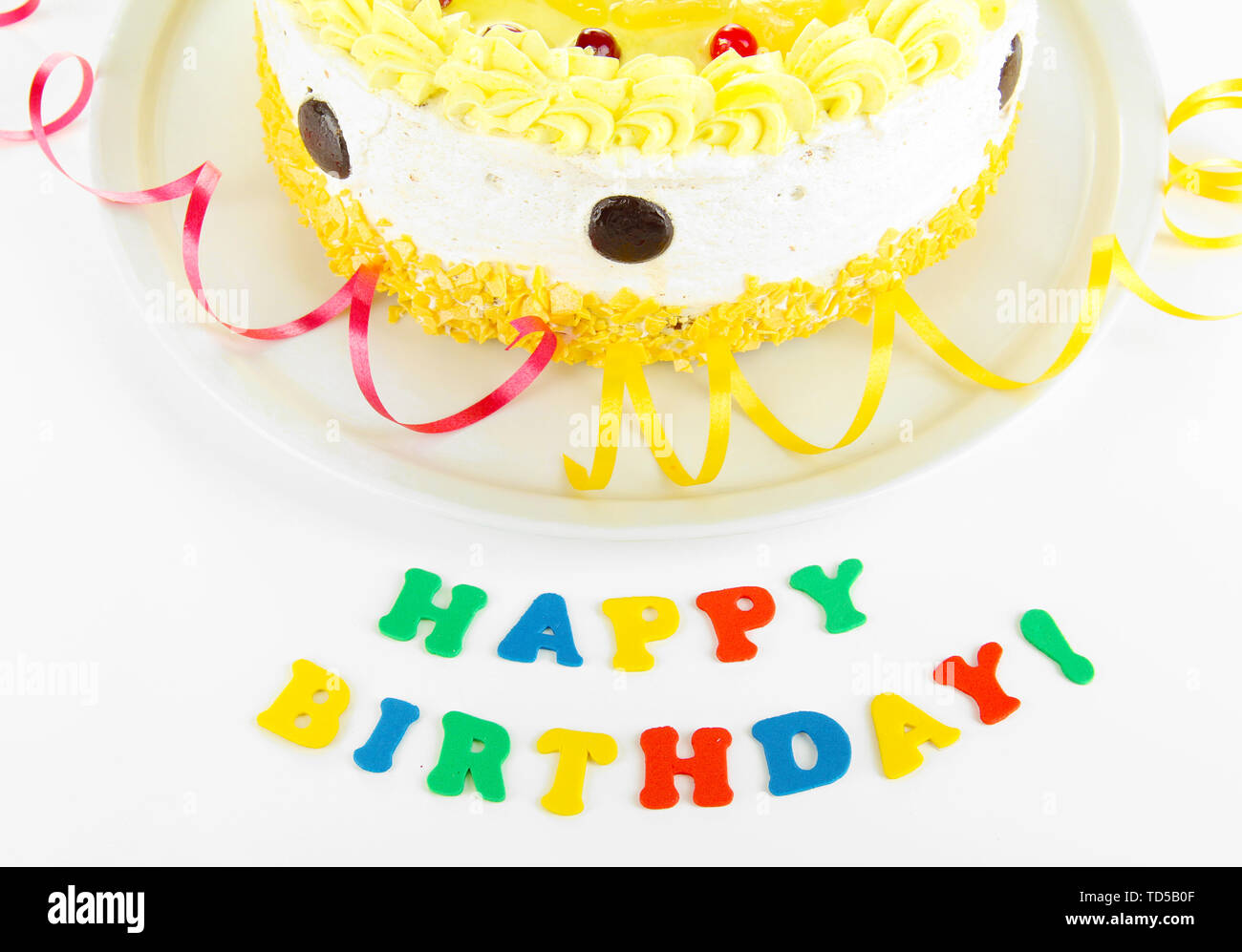 Happy birthday cake, isolated on white Stock Photo - Alamy
