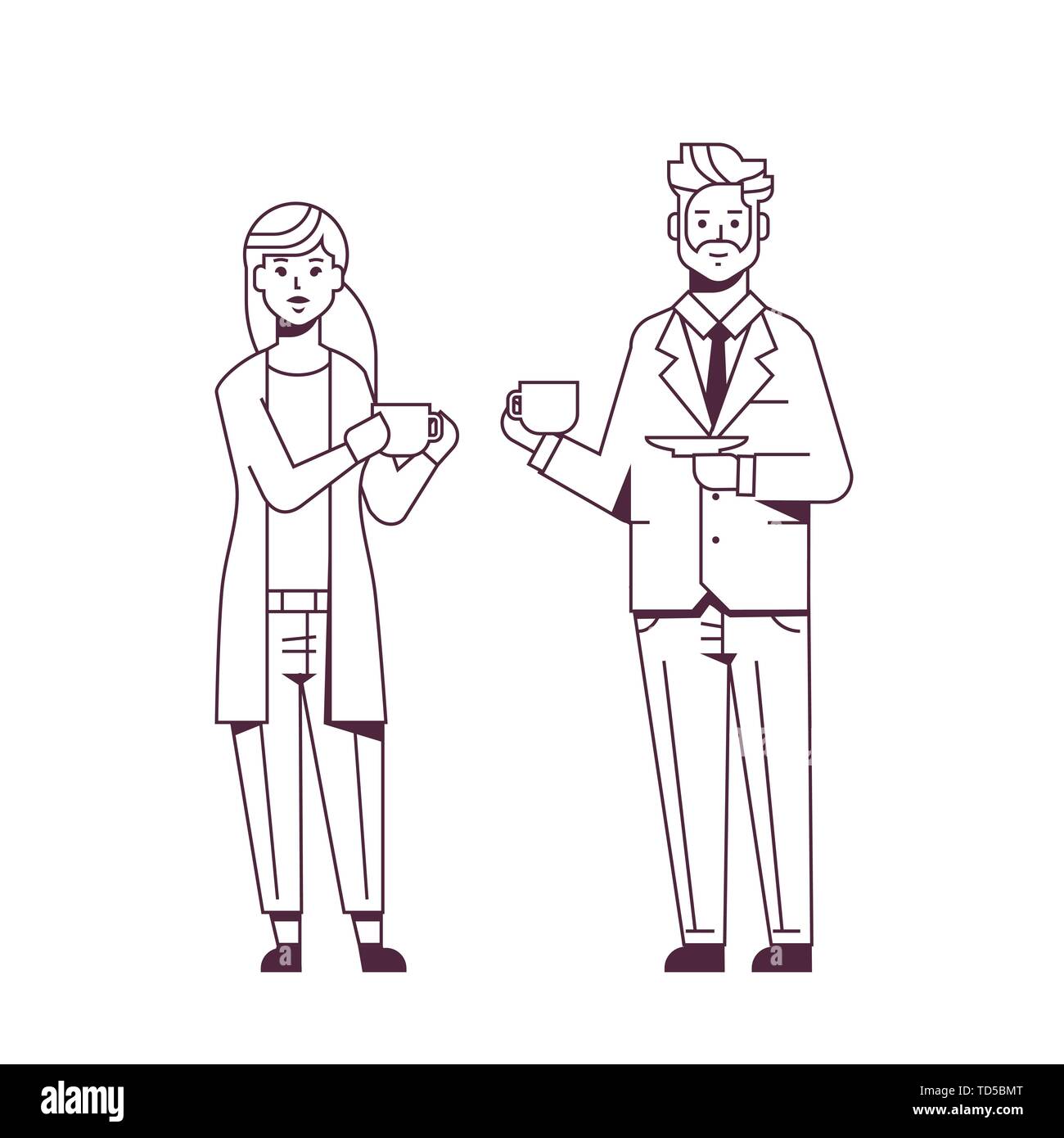 couple businesspeople drinking cappuccino during meeting business man ...