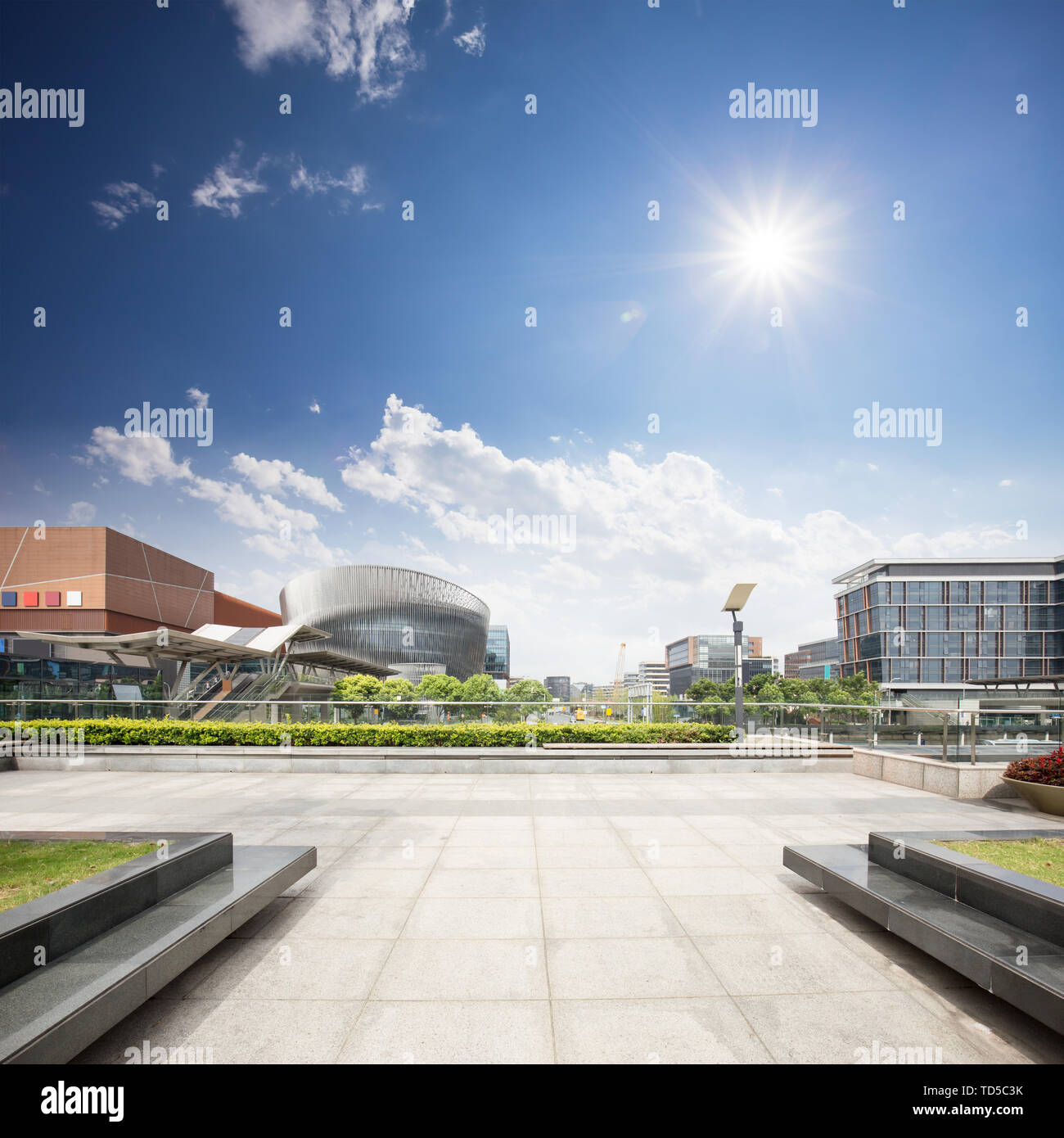 modern buildings in shanghai from empty brick floor Stock Photo - Alamy