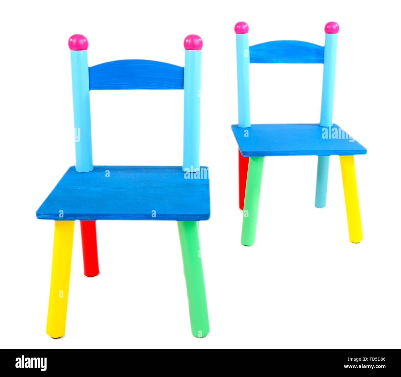 Small and colorful chairs for little kids isolated on white Stock Photo ...