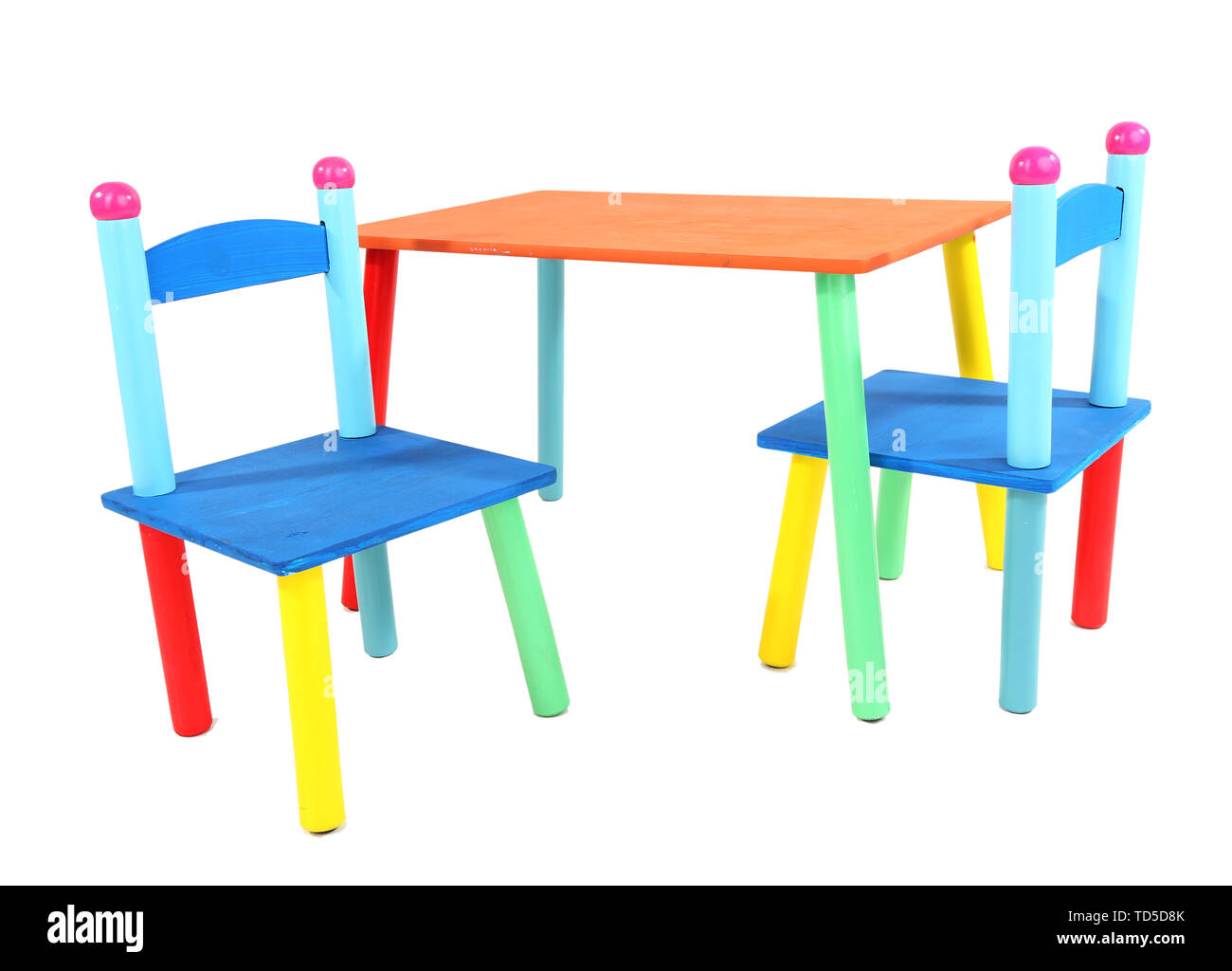 Small and colorful table and chairs for little kids isolated on white ...