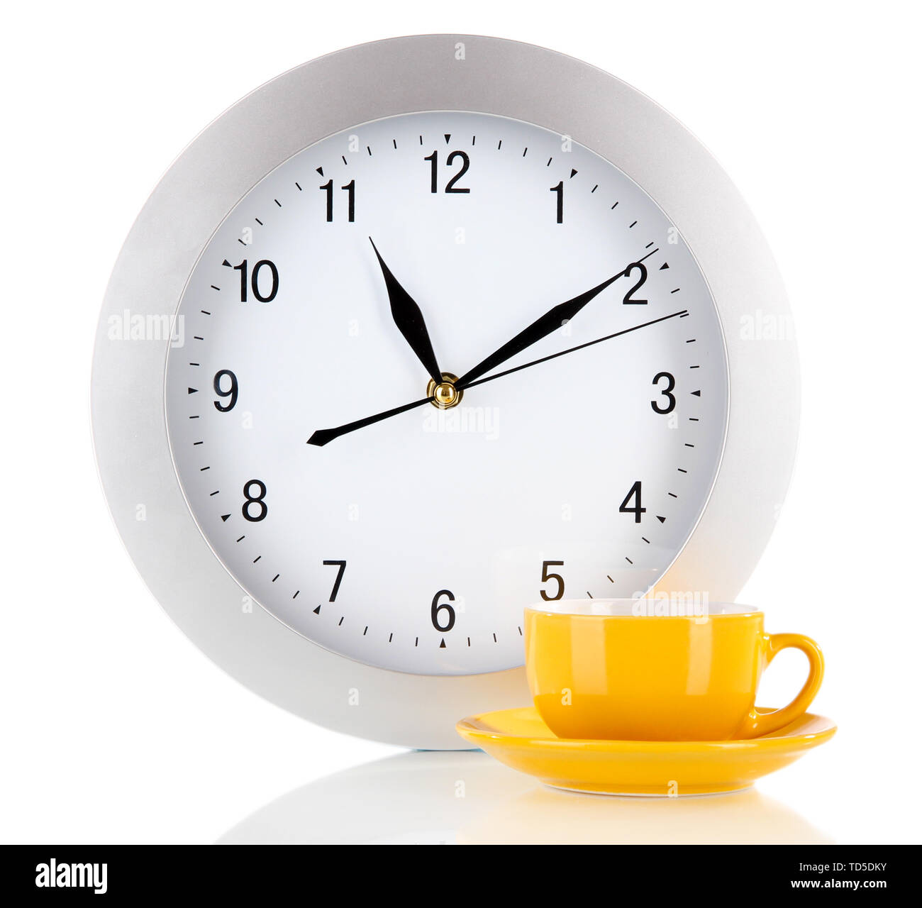 Cup coffee and clock isolated on white Stock Photo - Alamy