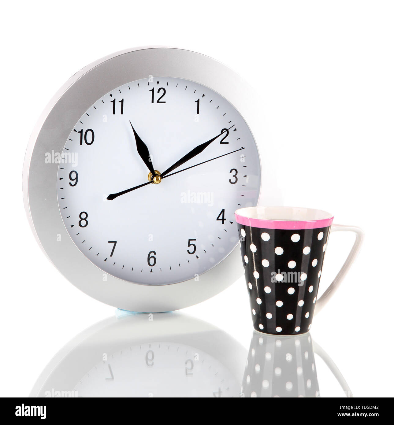 Cup tea and clock isolated on white Stock Photo - Alamy