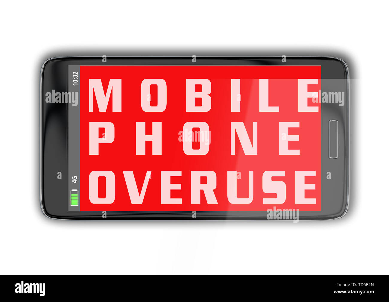 3D illustration of MOBILE PHONE OVERUSE title on cellular screen ...