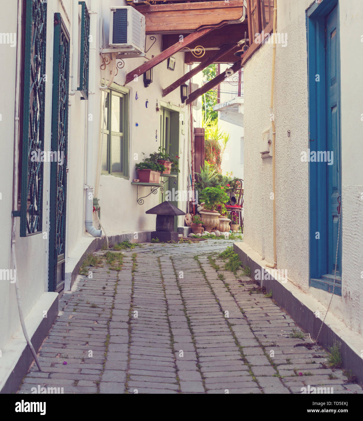 Picturesque street in the traditional Turkish Mediterranean style in ...
