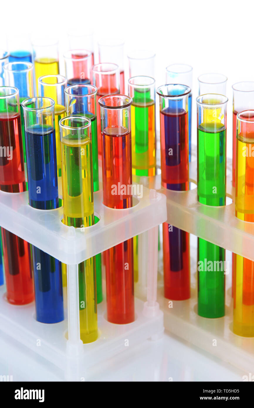 Colorful test tubes isolated on white Stock Photo - Alamy