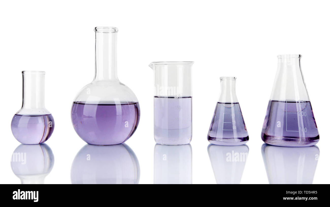 Test-tubes with light purple liquid isolated on white Stock Photo - Alamy