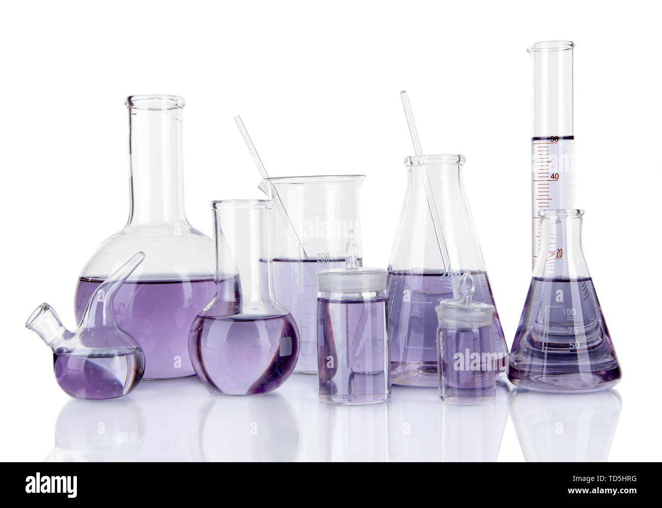 Test-tubes with light purple liquid isolated on white Stock Photo - Alamy