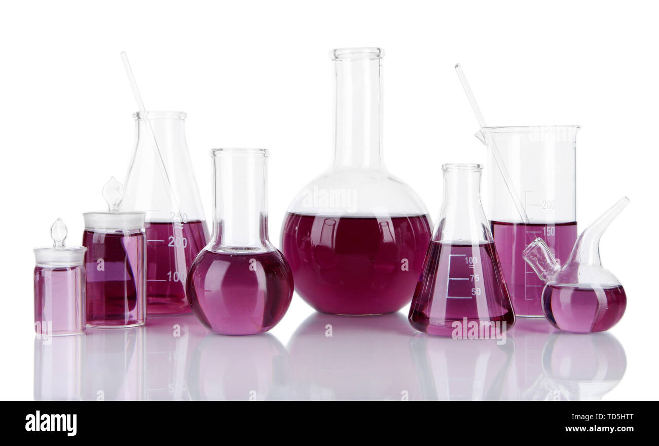 Test-tubes with purple liquid isolated on white Stock Photo - Alamy
