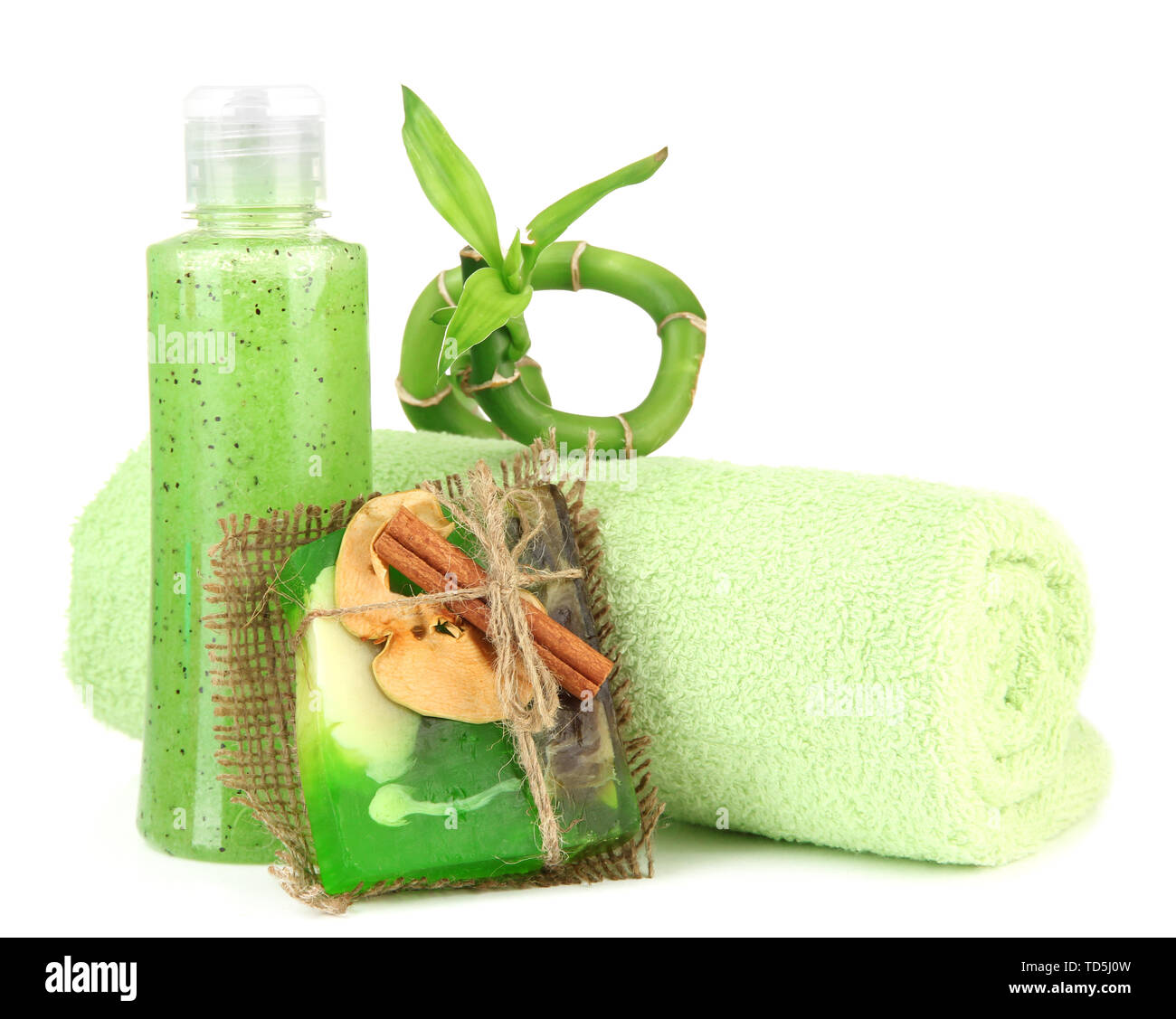 Bottle with scrub and hand-made soap, isolated on white Stock Photo - Alamy