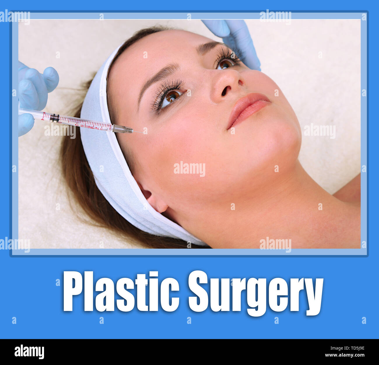 Young woman receiving plastic surgery injection on her face close up ...