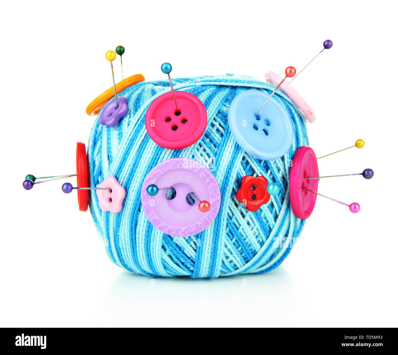 Colorful buttons and wool balls, isolated on white Stock Photo - Alamy