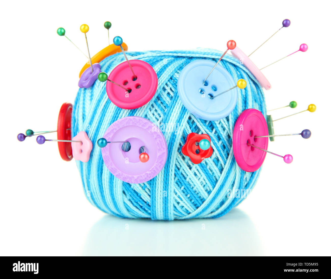 Colorful buttons and wool balls, isolated on white Stock Photo - Alamy
