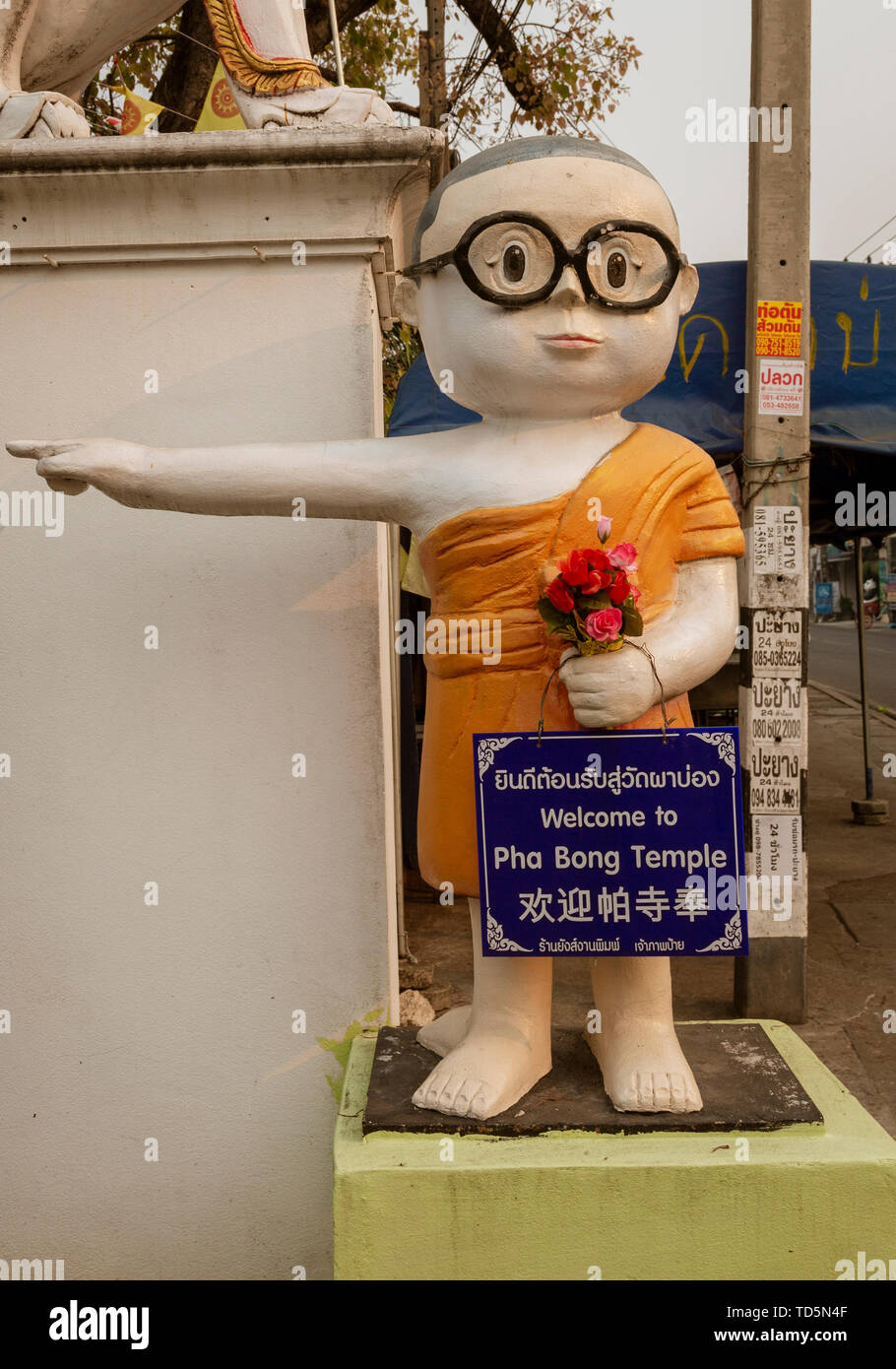 Plaster Statues of Two Young Student Monks Points You to Temple Stock ...