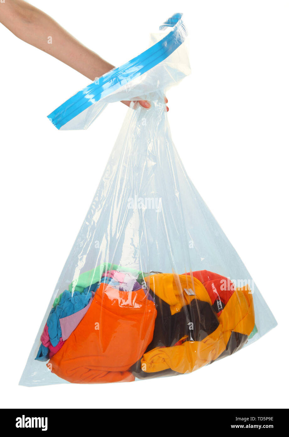 Clothes in bag for things on hand isolated on white Stock Photo - Alamy