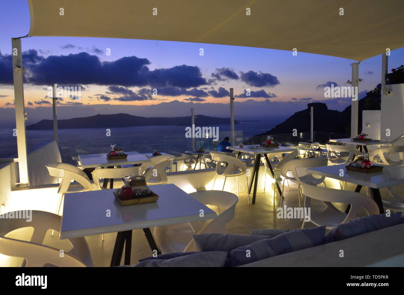 Santorini Seaview Restaurant Stock Photo - Alamy