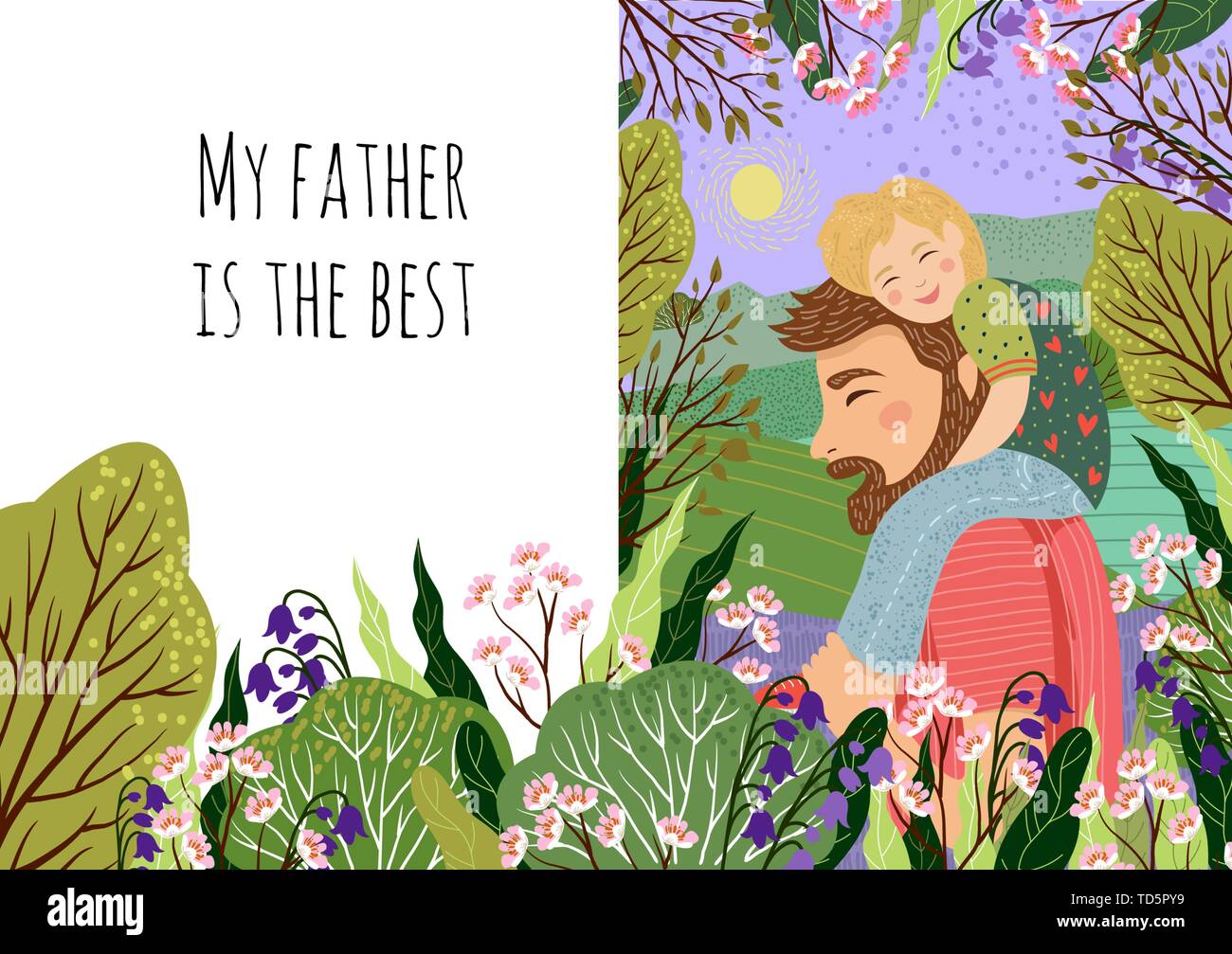 Happy fathers day concept, my dad s the best. Cute vector family ...
