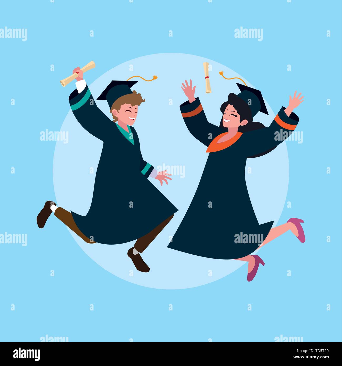 Graduating boy and girl student design, University education school ...