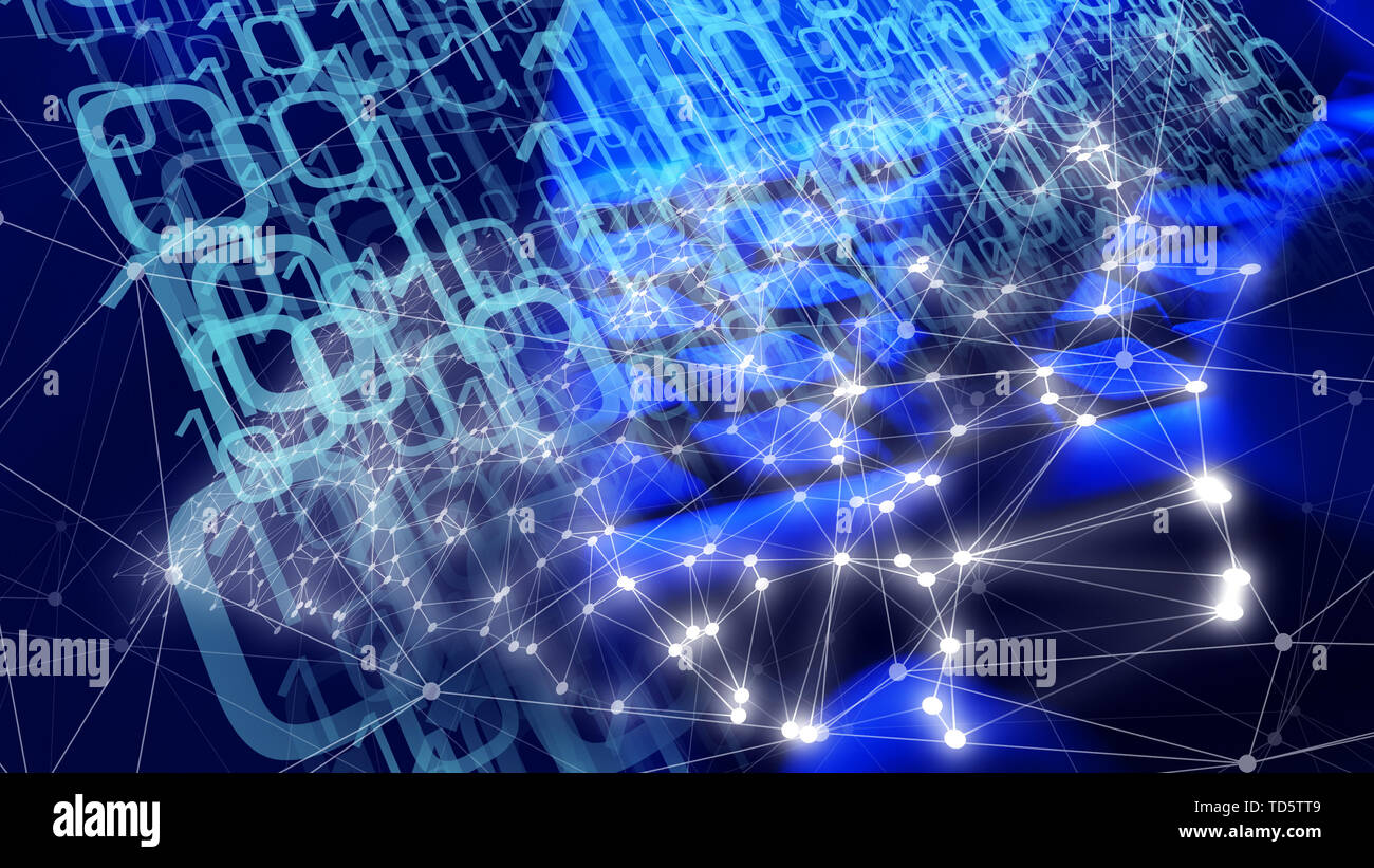 Cyber numbers innovation concept, digital chaos shapes connected Stock ...