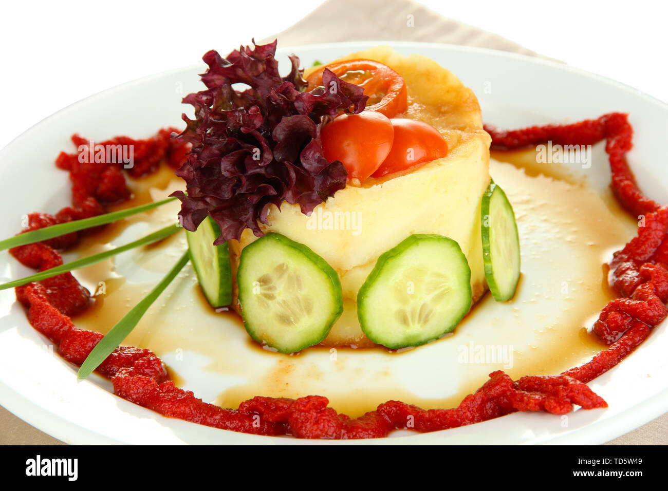 Small portion of food on big plate close up Stock Photo - Alamy