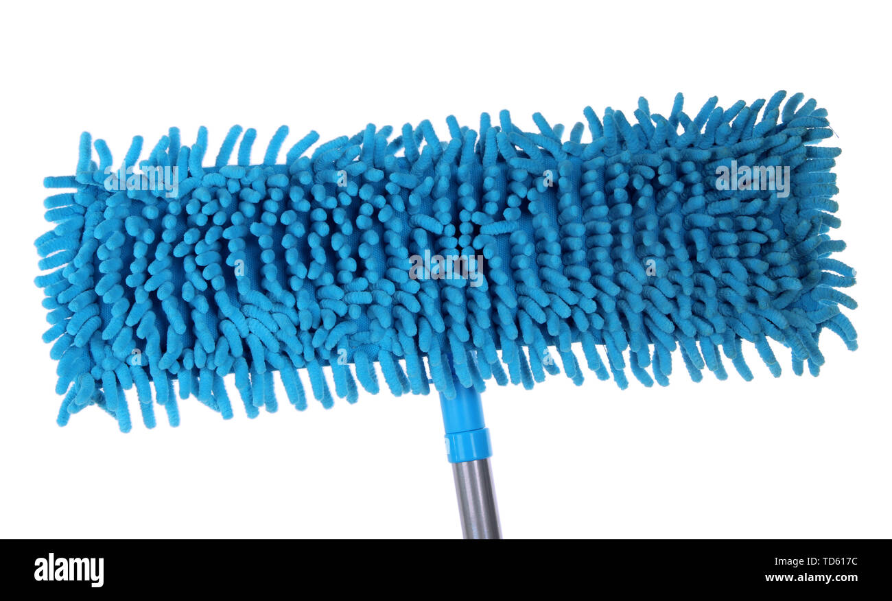 Blue mop for floor isolated on white Stock Photo - Alamy