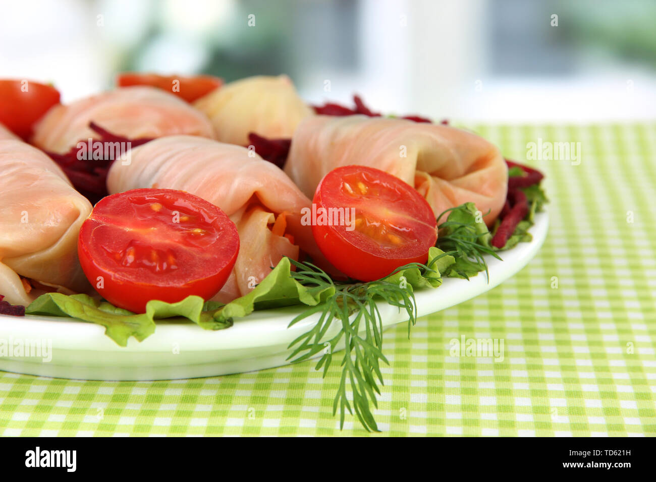 Stuffed cabbage rolls on table in room Stock Photo - Alamy