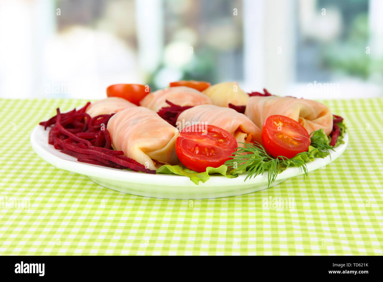 Stuffed cabbage rolls on table in room Stock Photo - Alamy