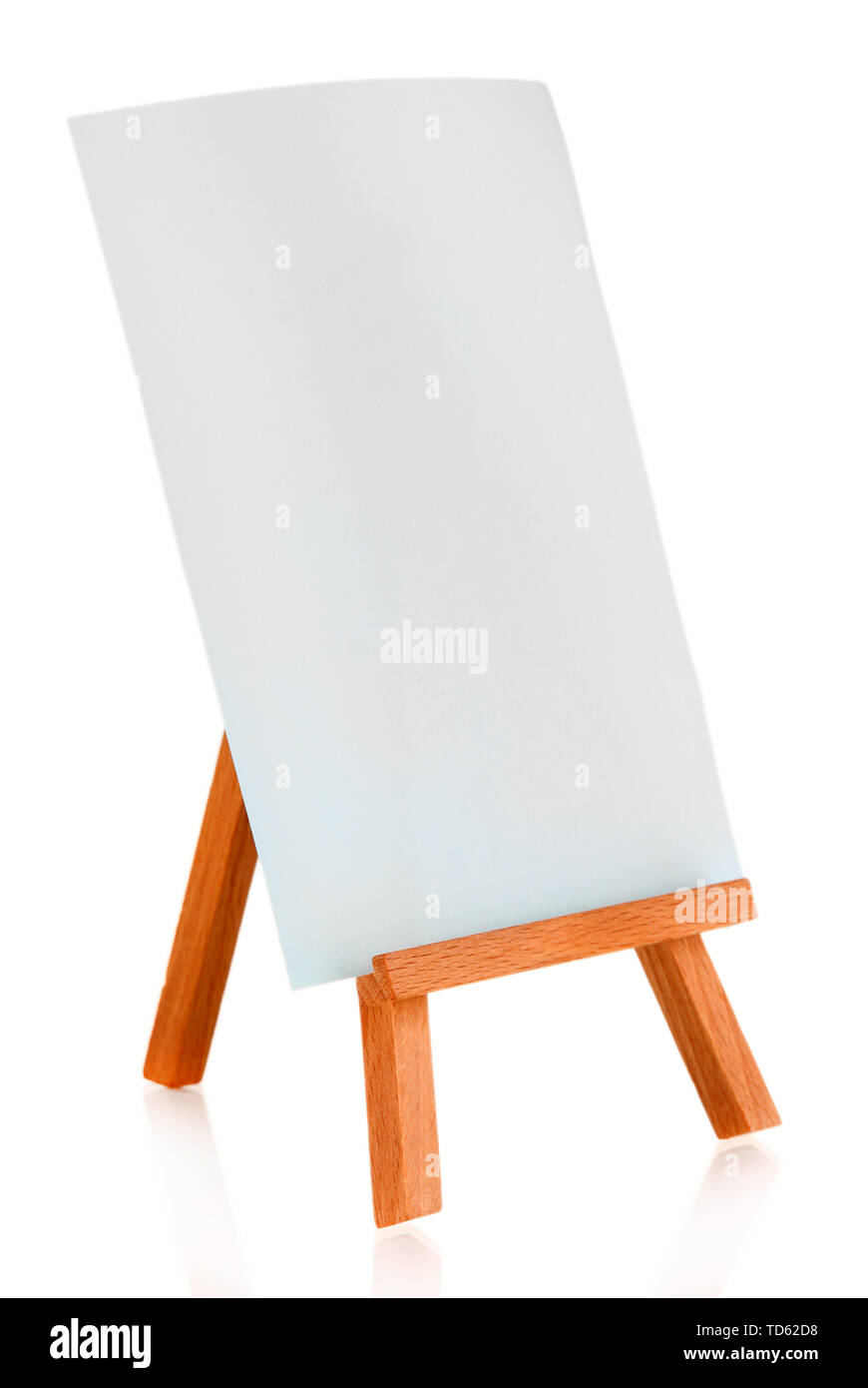 Small easel with sheet of paper isolated on white Stock Photo - Alamy