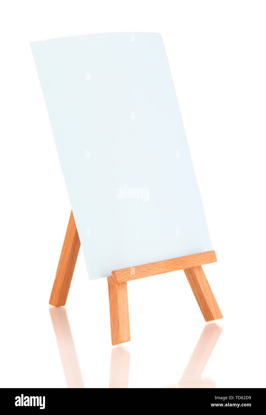 Small easel with sheet of paper isolated on white Stock Photo - Alamy