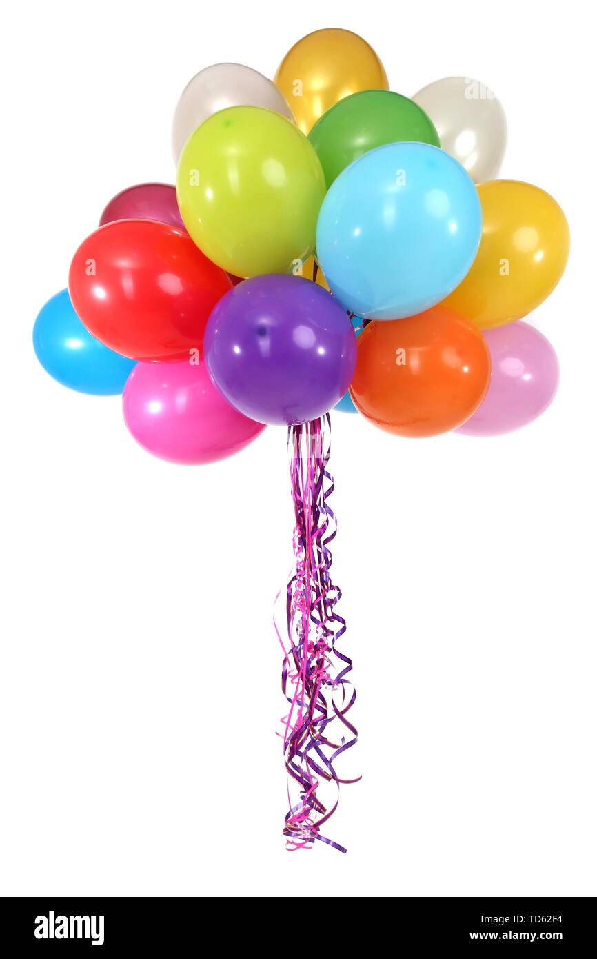 Many bright balloons isolated on white Stock Photo - Alamy