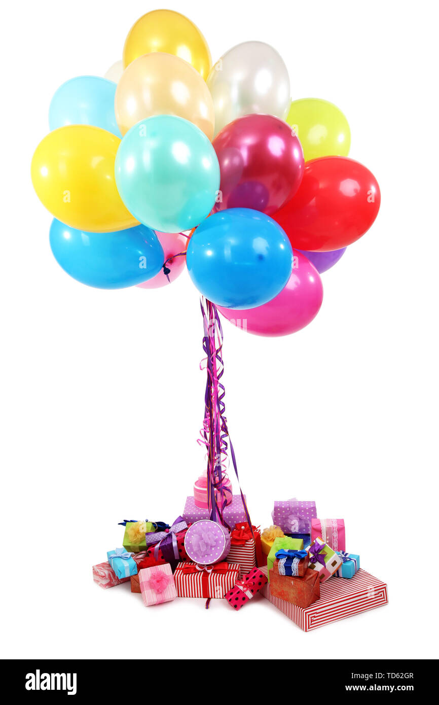 Pink background gifts balloons Cut Out Stock Images & Pictures - Alamy