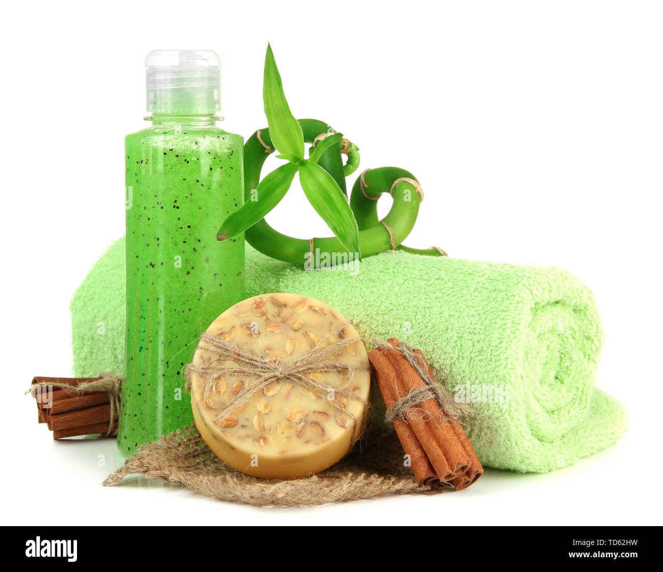 Bottle with scrub and hand-made soap, isolated on white Stock Photo - Alamy