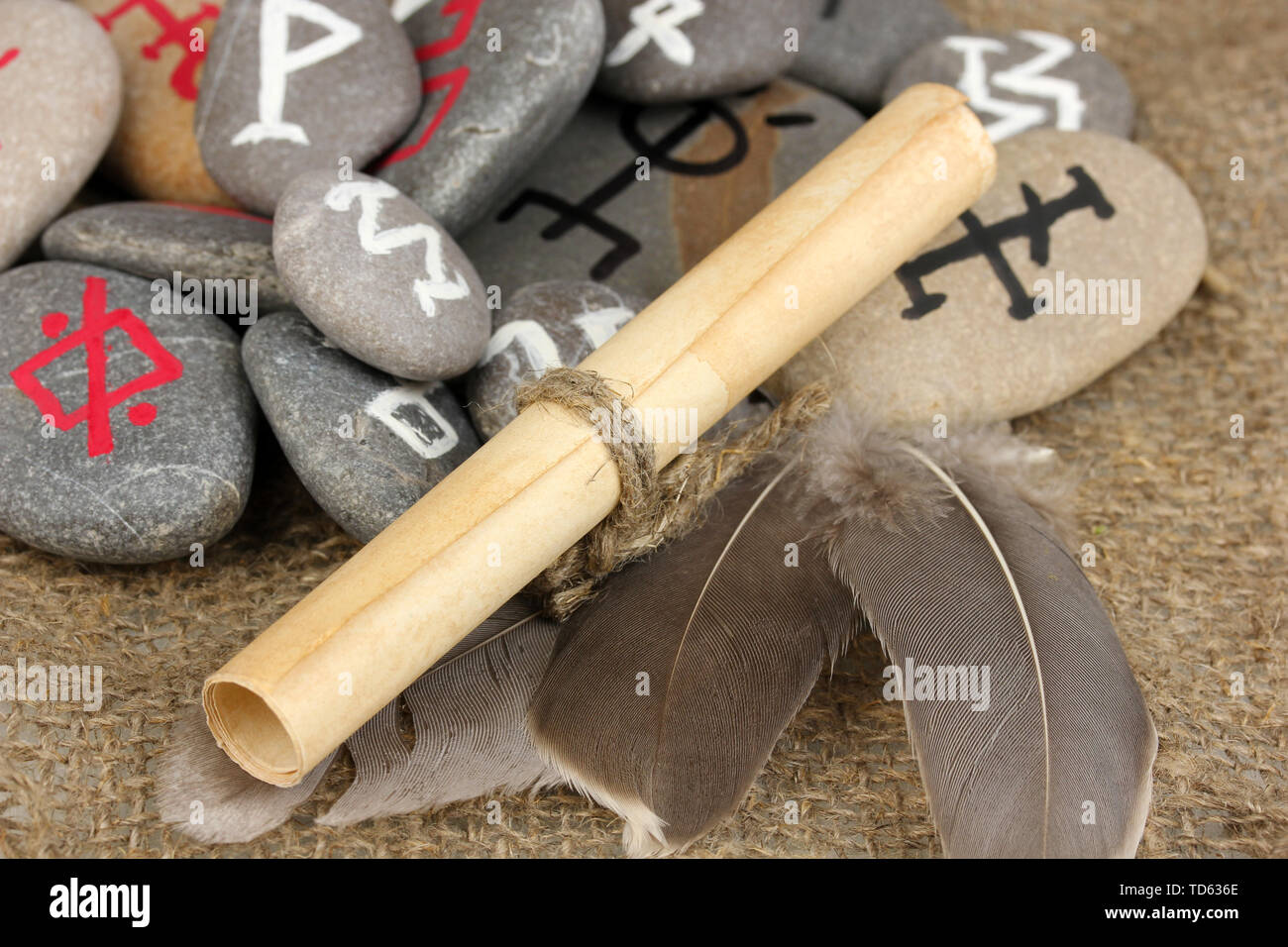 Fortune telling with symbols on stones on burlap background Stock Photo ...