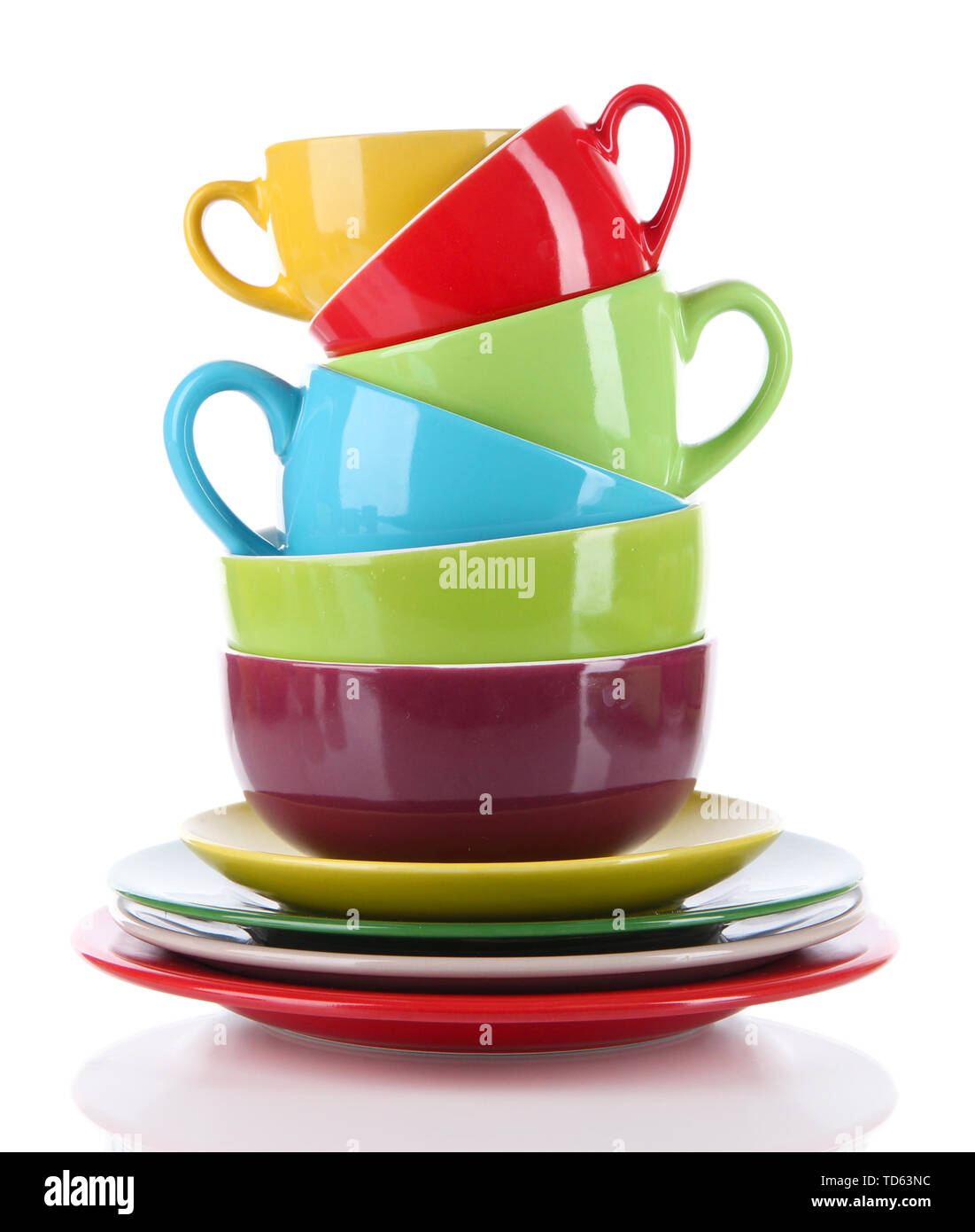 Mountain colorful dishes isolated on white Stock Photo - Alamy