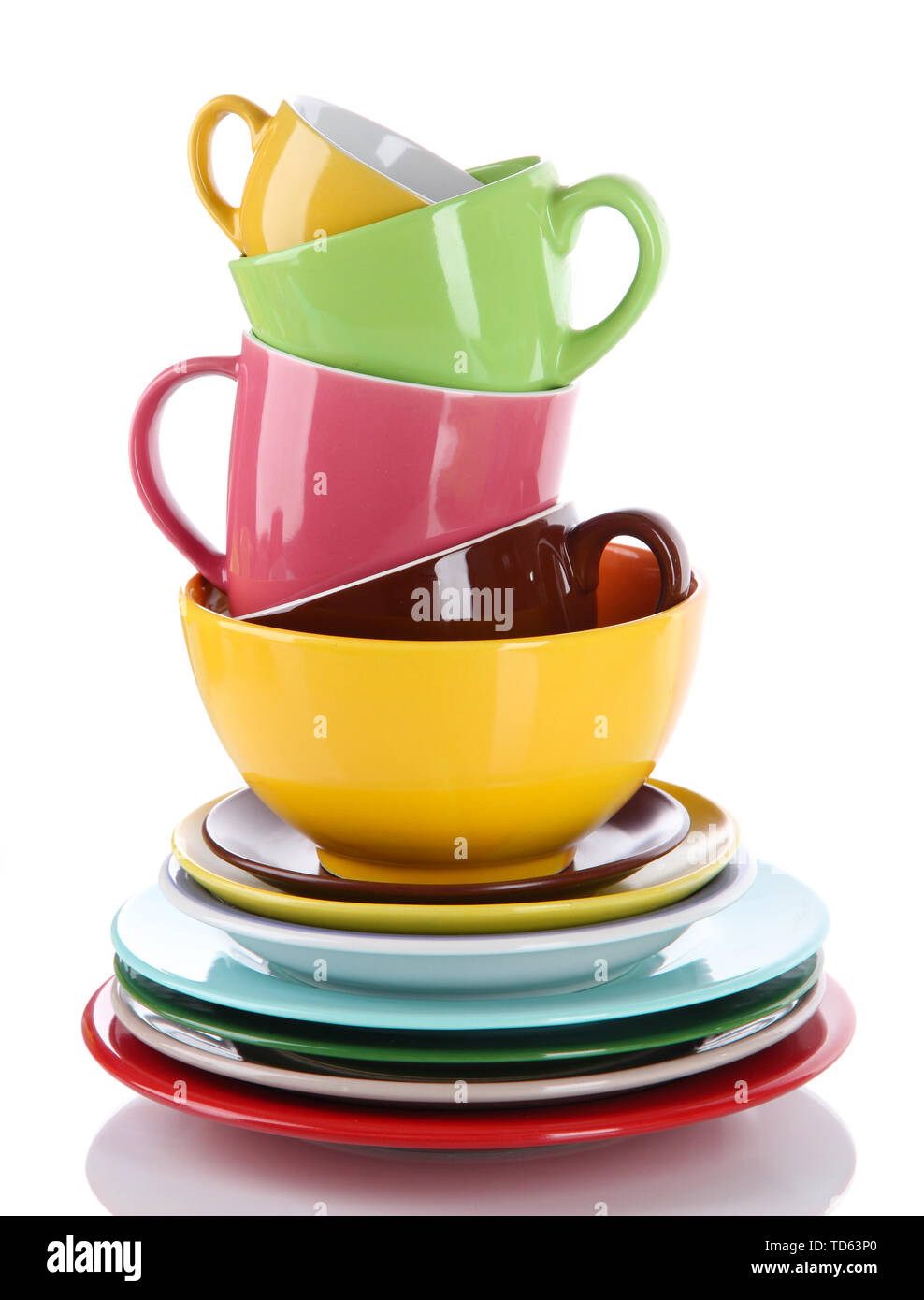 Mountain colorful dishes isolated on white Stock Photo - Alamy