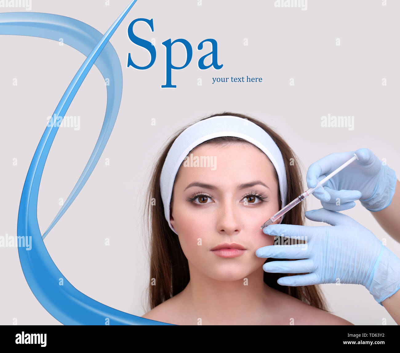 Young woman receiving plastic surgery injection on her face close up ...