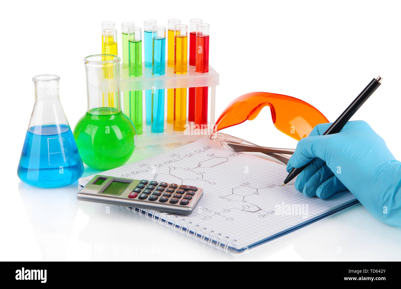 Hand scientist writing formulas isolated on white Stock Photo - Alamy