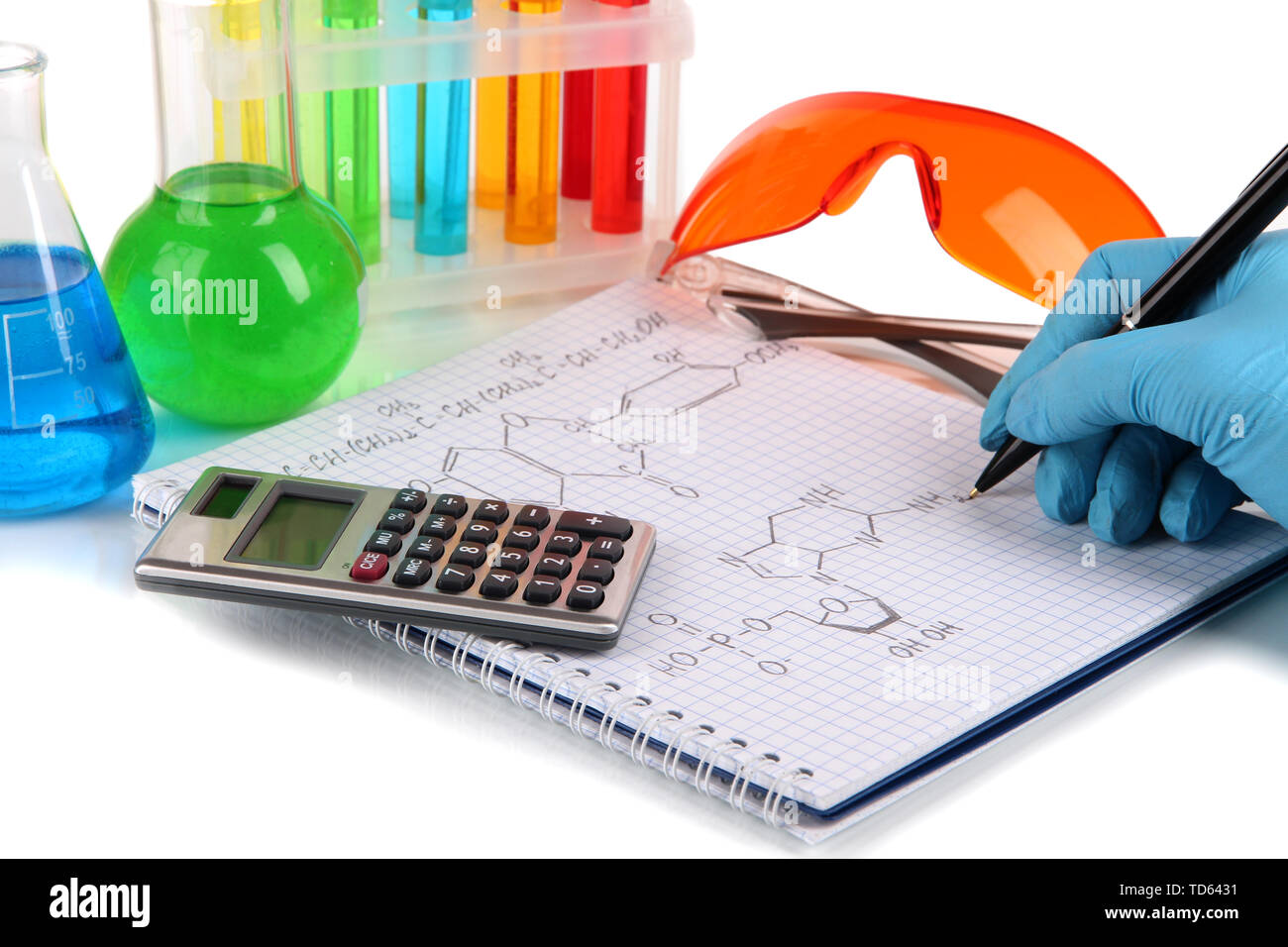 Hand scientist writing formulas isolated on white Stock Photo - Alamy