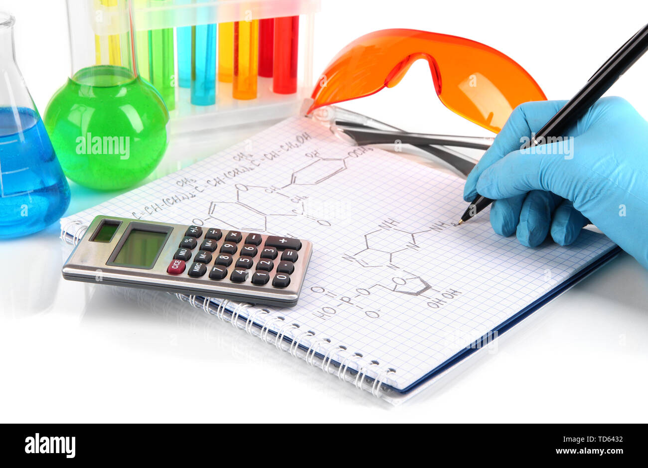 Hand scientist writing formulas isolated on white Stock Photo - Alamy