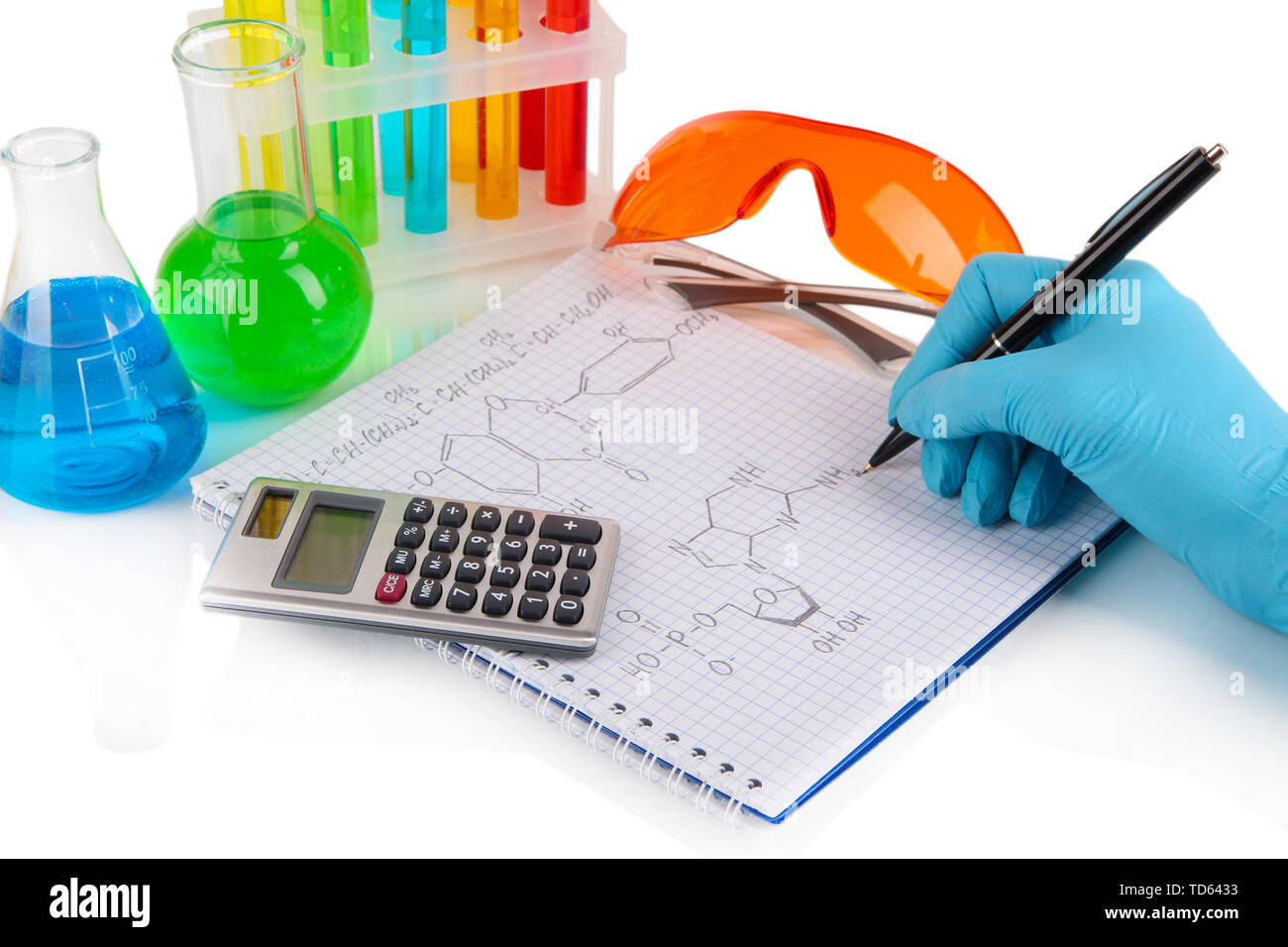 Hand scientist writing formulas isolated on white Stock Photo - Alamy