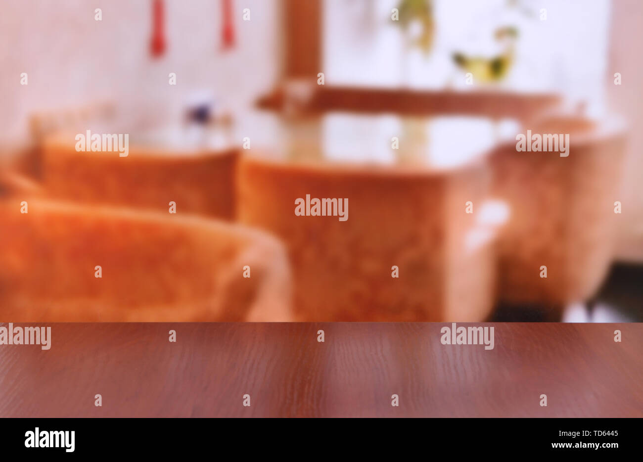 Wooden table on room background Stock Photo - Alamy