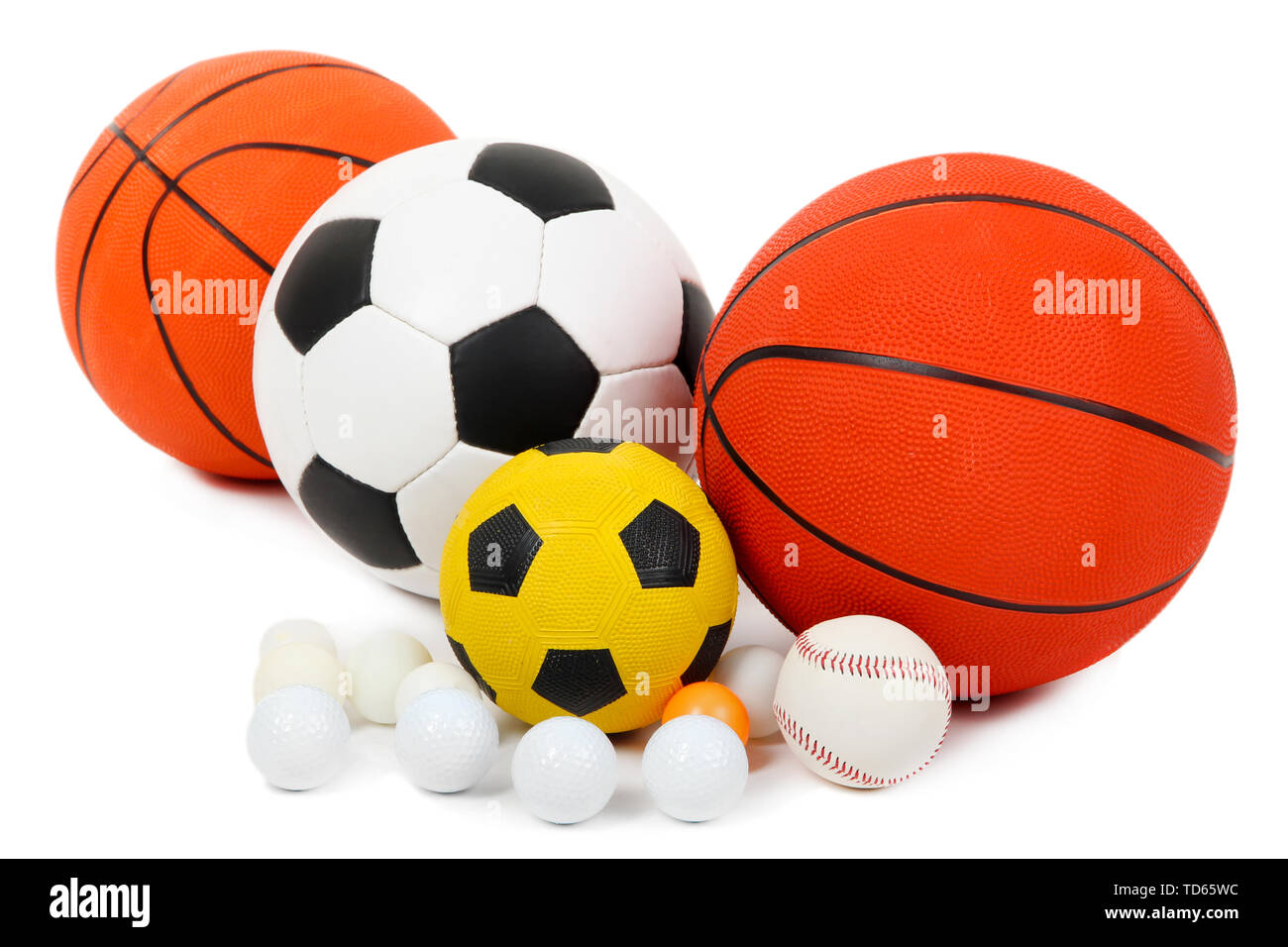 Different balls, isolated on white Stock Photo - Alamy
