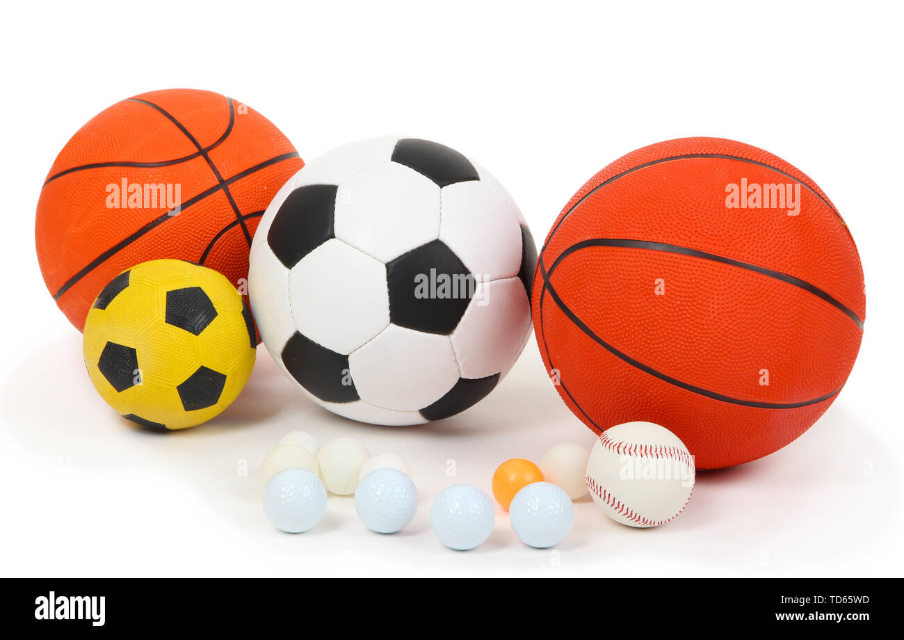 Different balls, isolated on white Stock Photo - Alamy