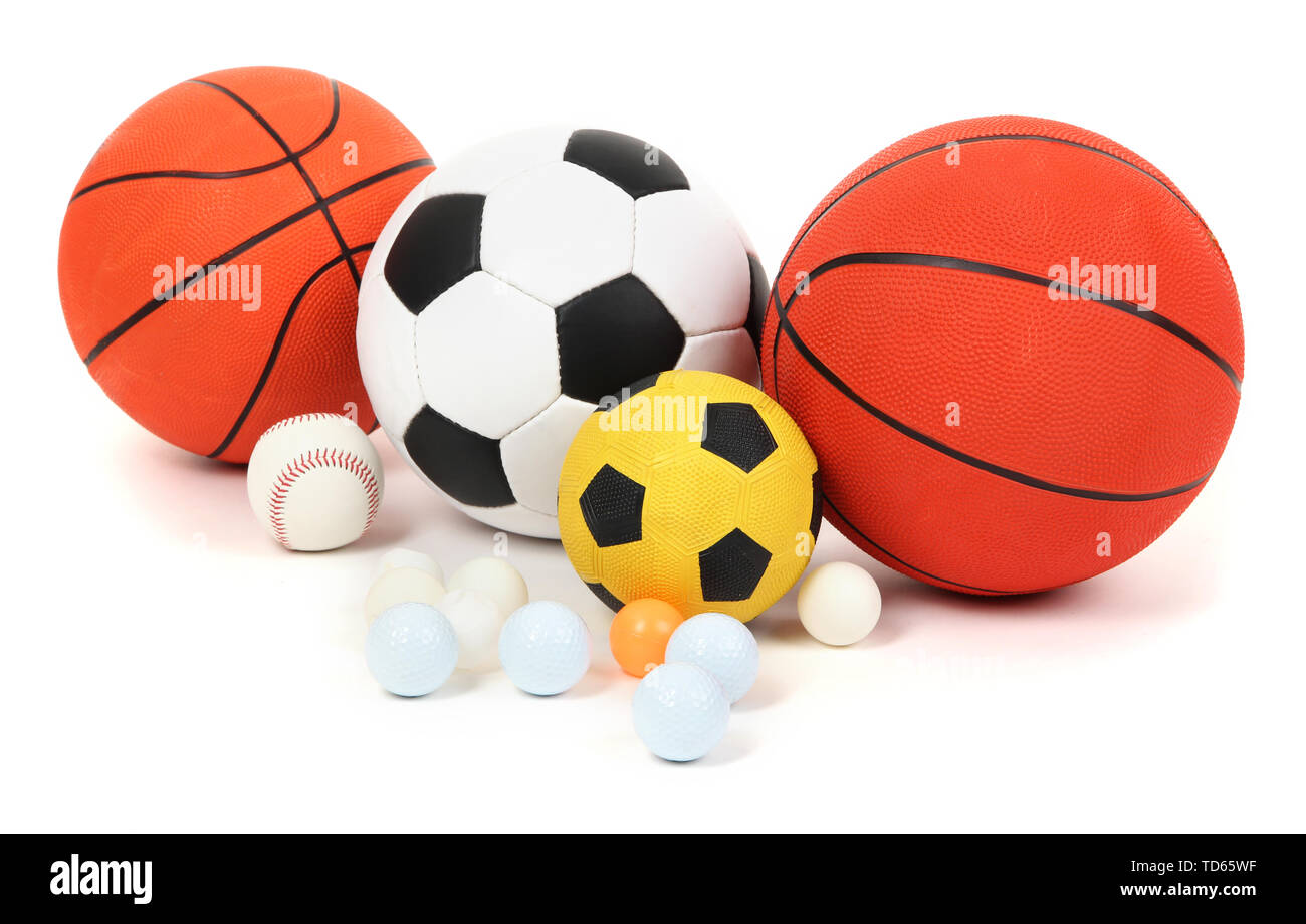 Different balls, isolated on white Stock Photo - Alamy