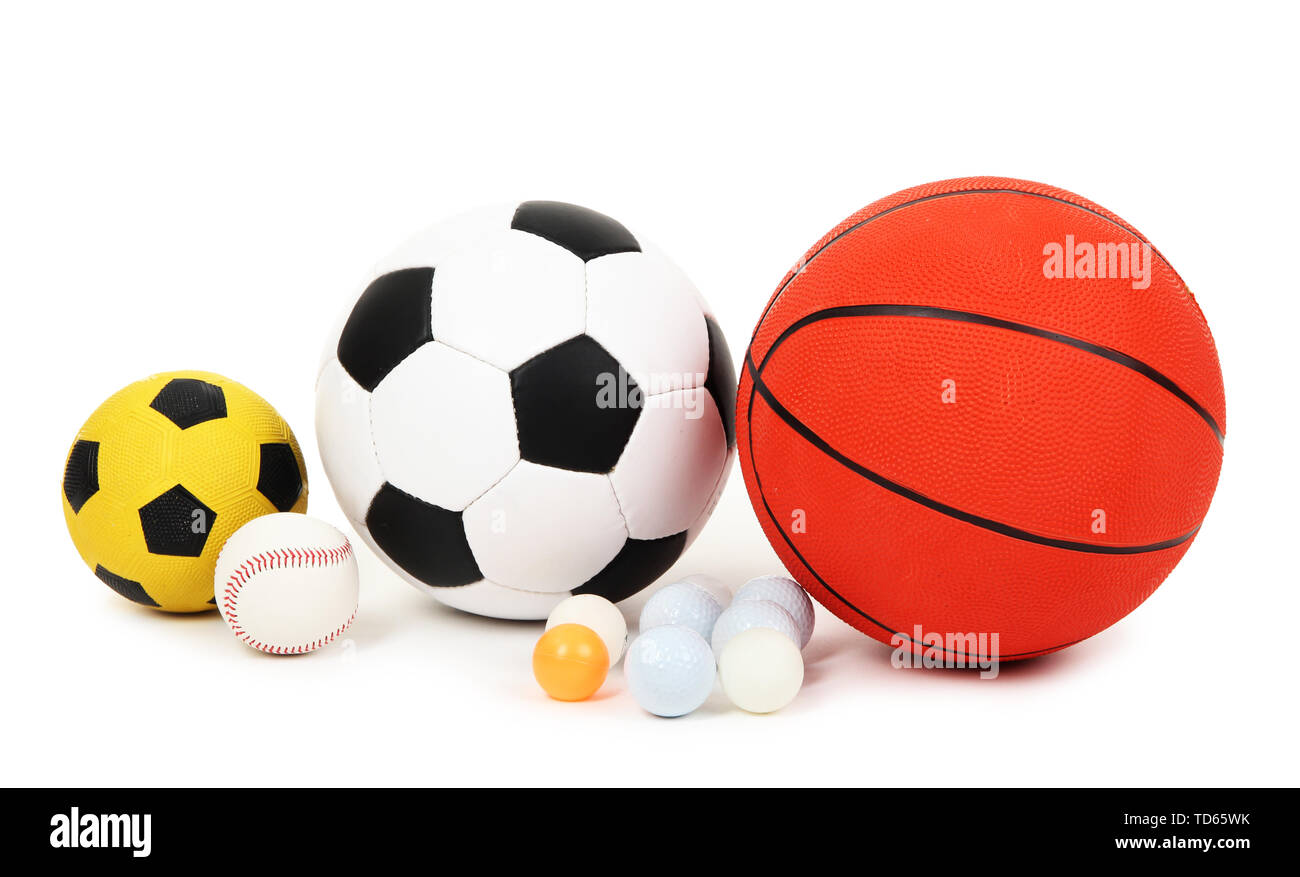 Different balls, isolated on white Stock Photo - Alamy