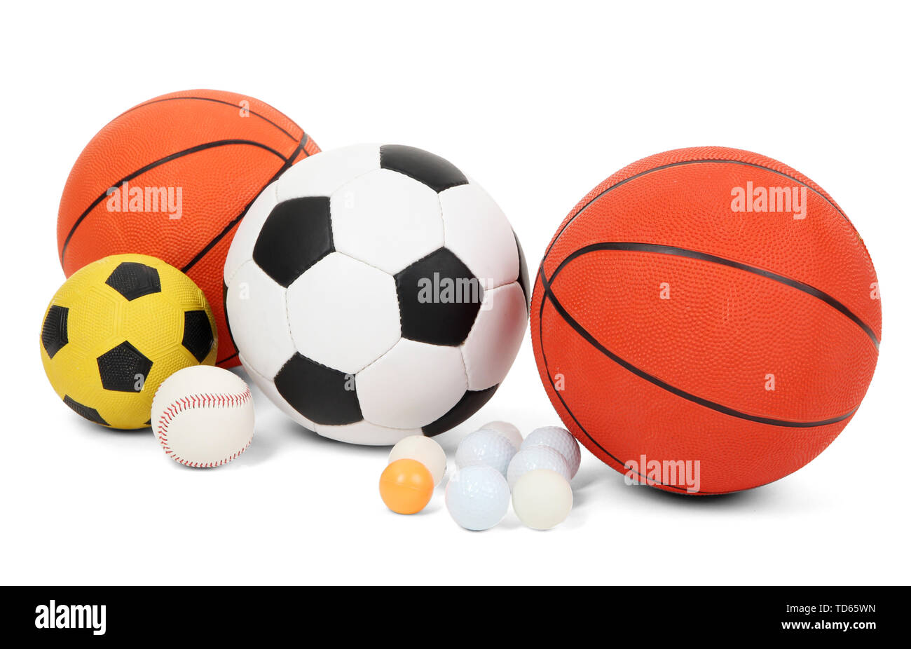 Different balls, isolated on white Stock Photo - Alamy