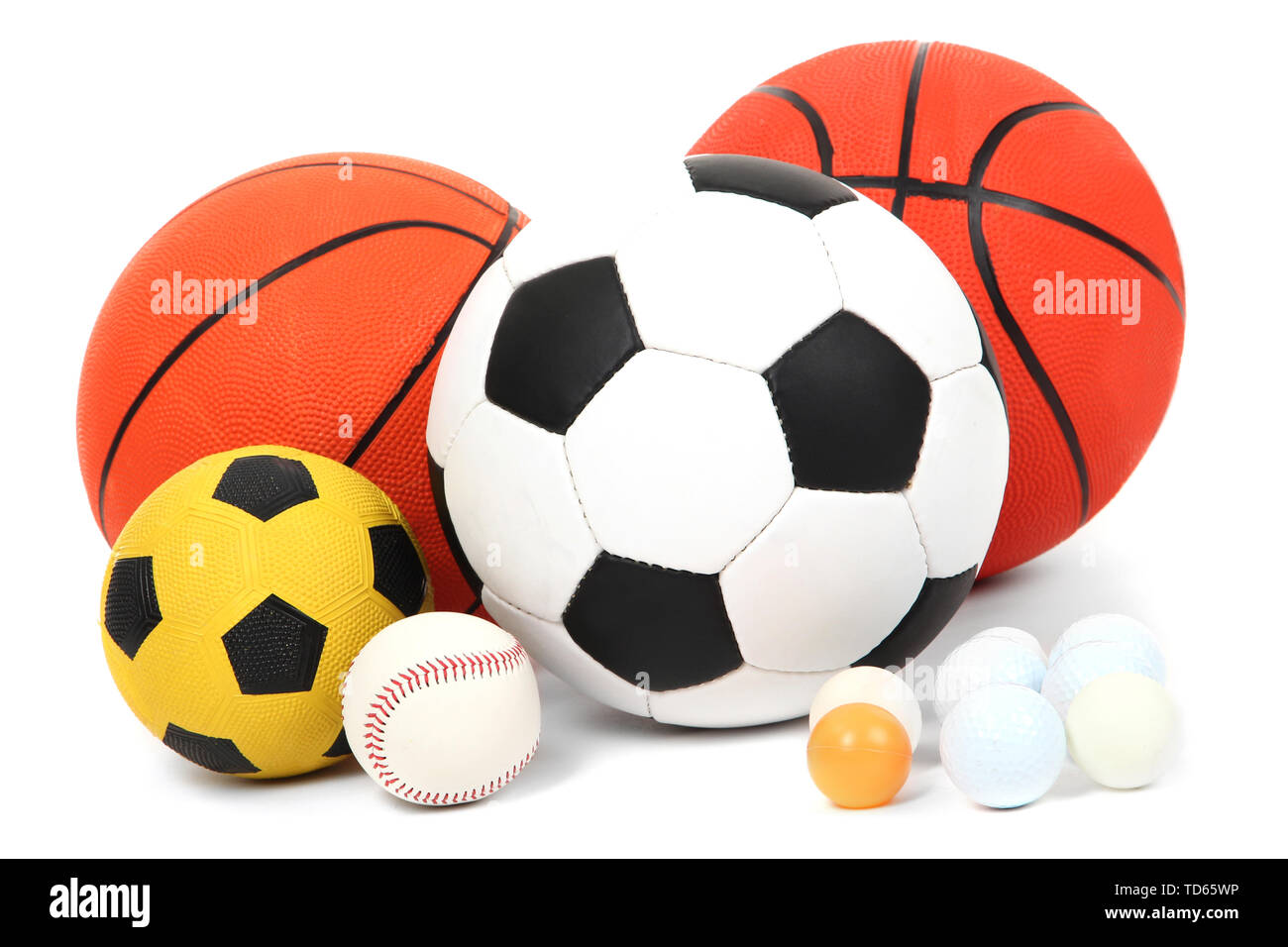 Different balls, isolated on white Stock Photo - Alamy