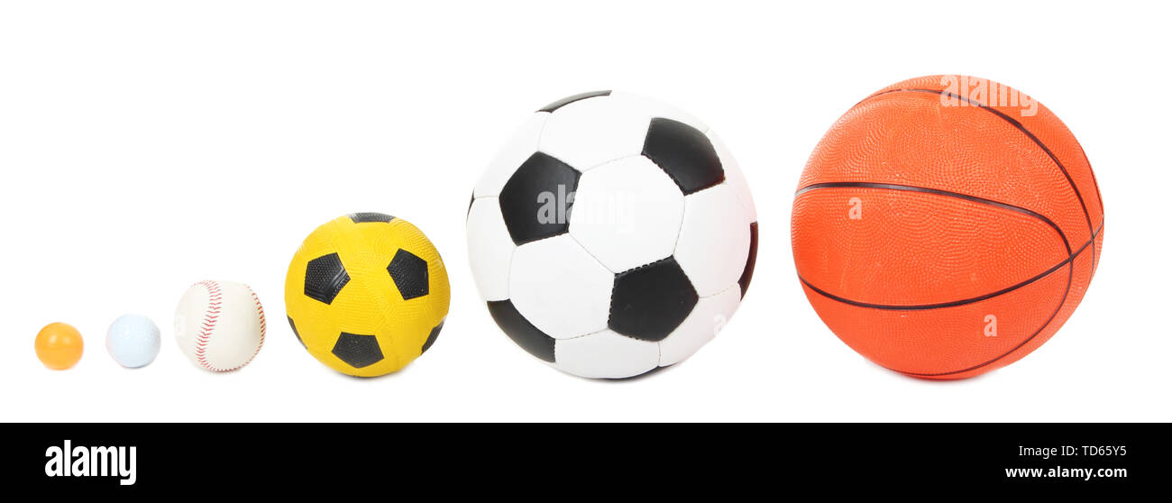 Different balls, isolated on white Stock Photo - Alamy